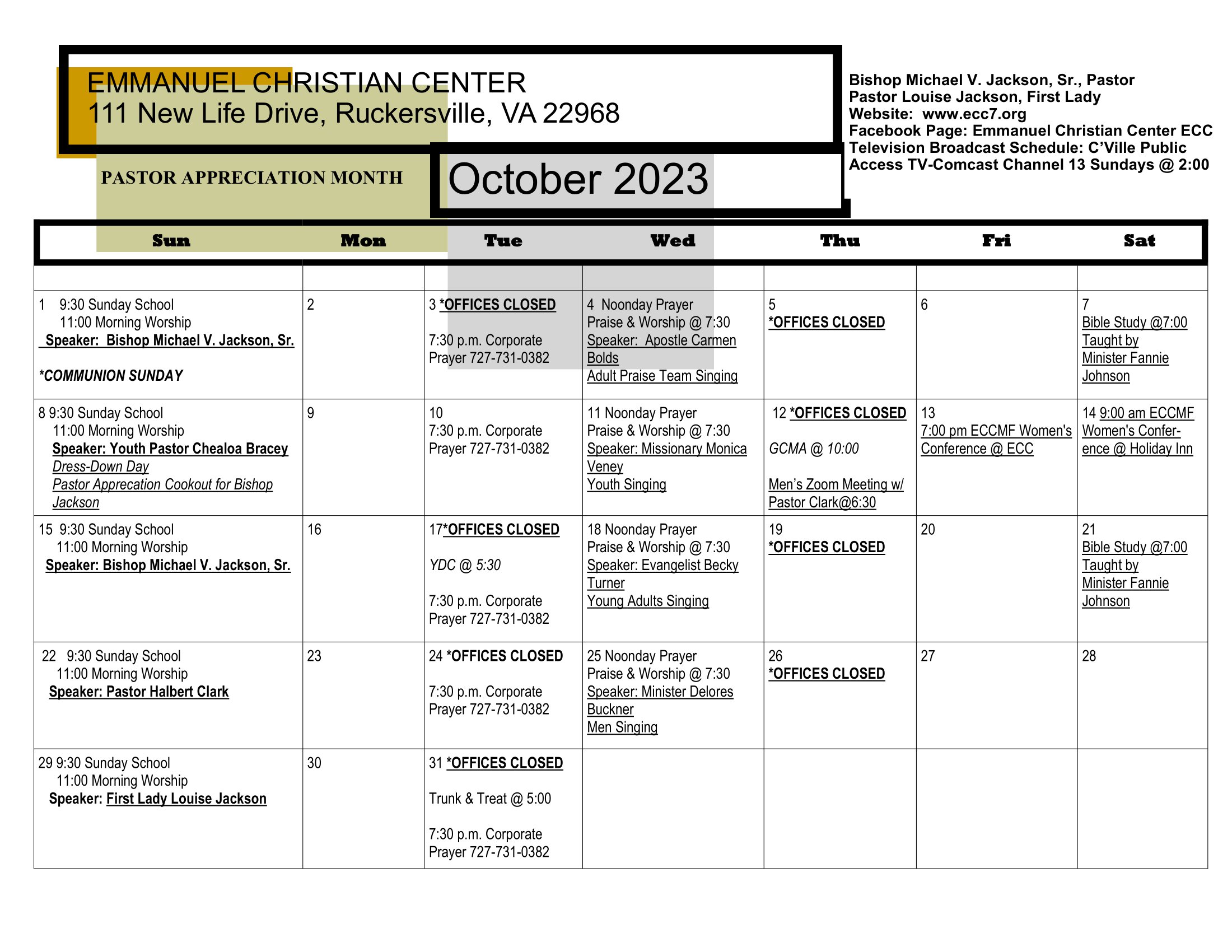 Upcoming Events | Emmanuel Christian Center